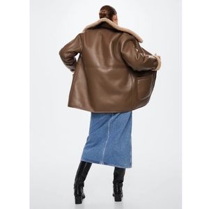 Mango | Jackets & Coats | Nwt Mango Oversized Brown Leather Shearling ...